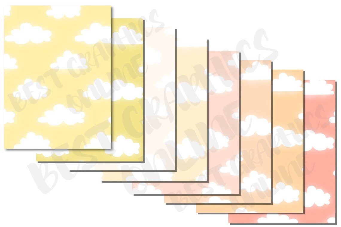 Clouds Digital Paper Sunny Sky Digital Papers Set Cloud Sky | Etsy
