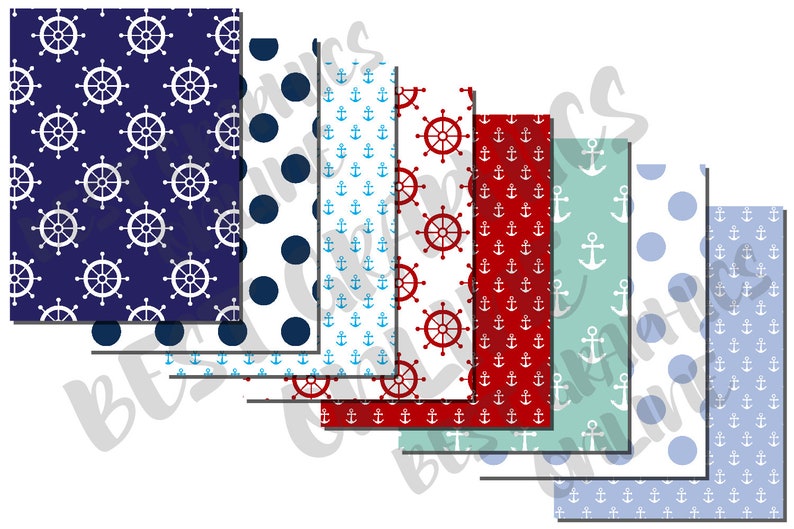 Nautical Digital Paper Ahoy Sailboat Digital Papers Set - Etsy