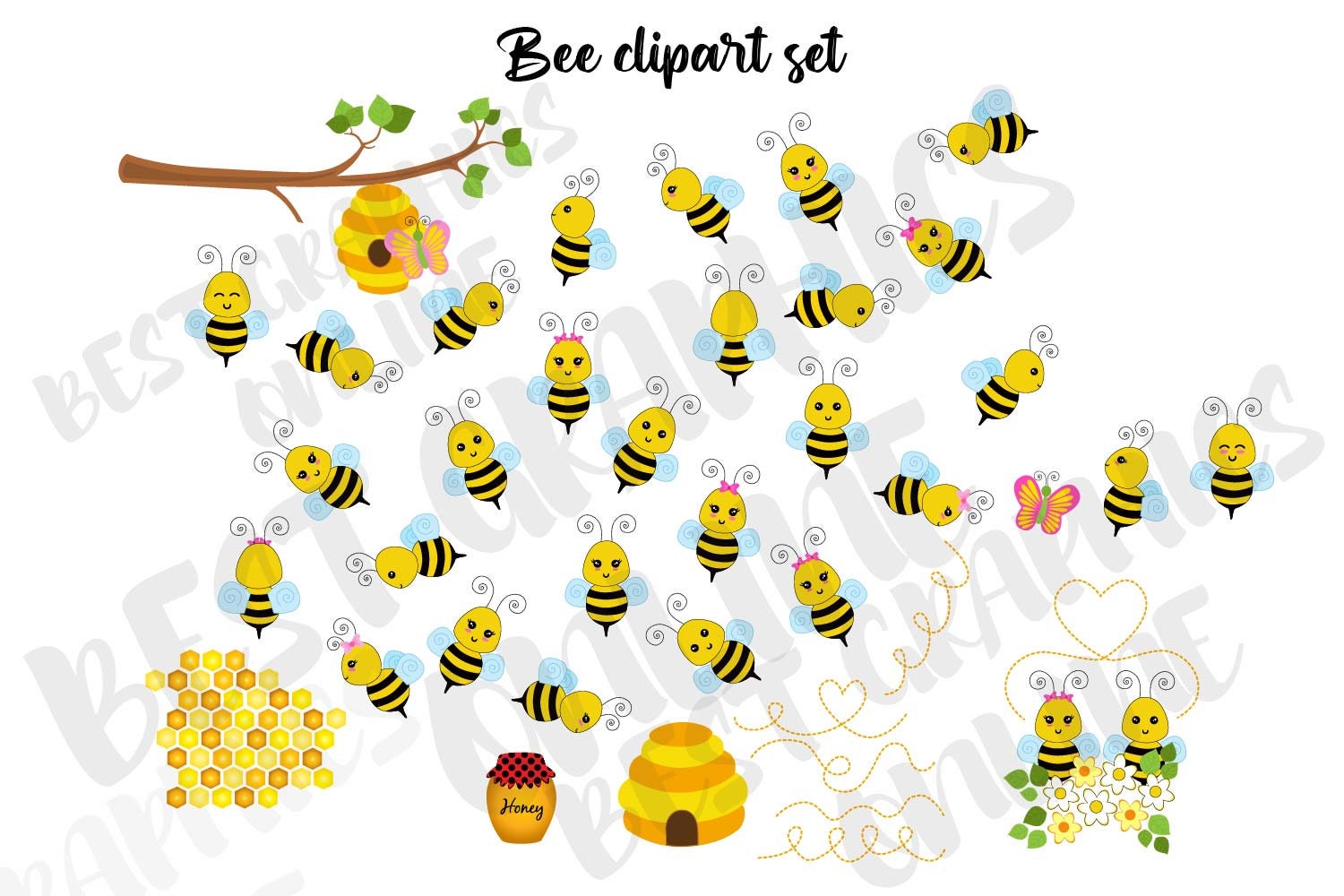 Honey Bee Clipart Bumble Bees Clip Art Set Honeycomb Clipart | Etsy