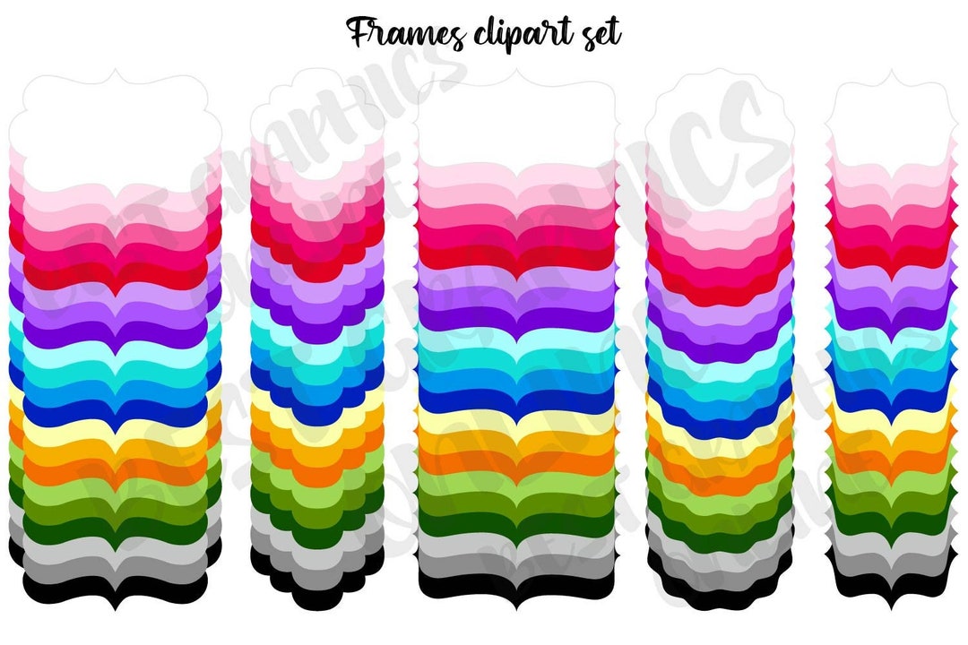 Rainbow Frames Clipart Set Labels, Frames Clipart Set, Border Frames ...