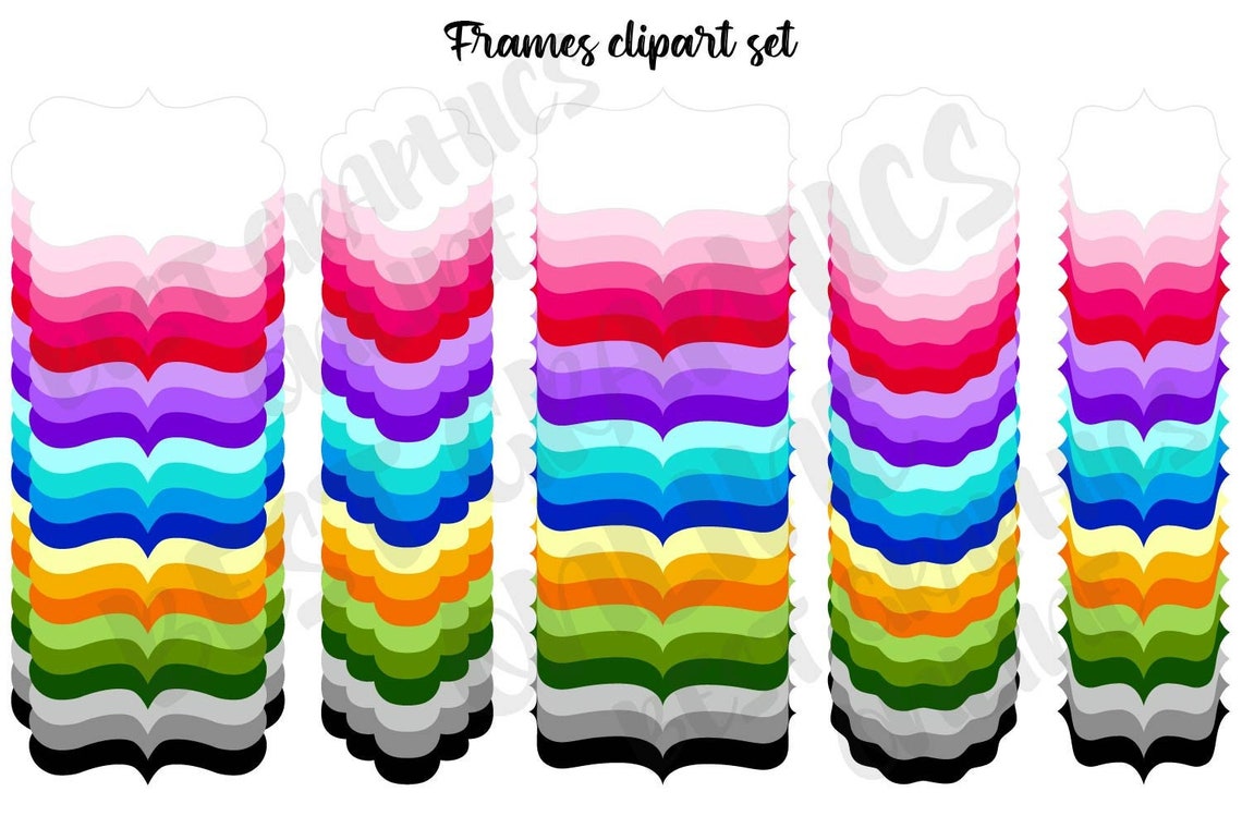 Rainbow Frames Clipart Set Labels Frames Clipart Set Border - Etsy