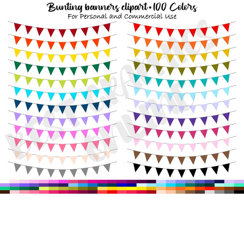 100 Flag Bunting Banners Clip Art Set Party Flags Bunting - Etsy