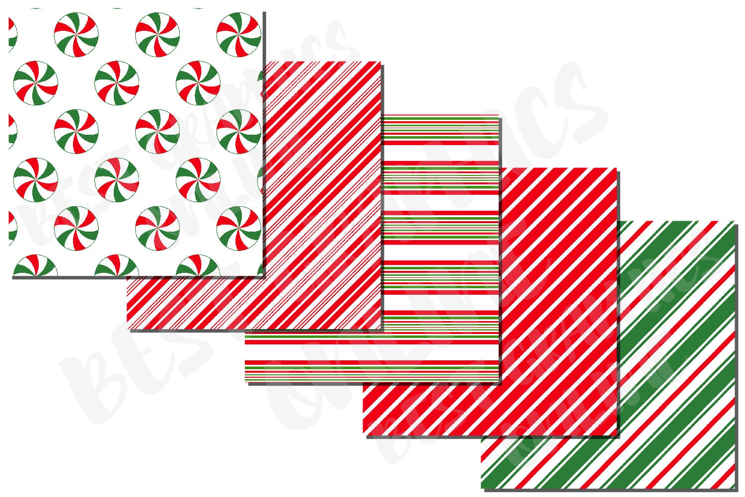 Christmas Candy Cane Digital Papers, Holiday Backgrounds (digital ...
