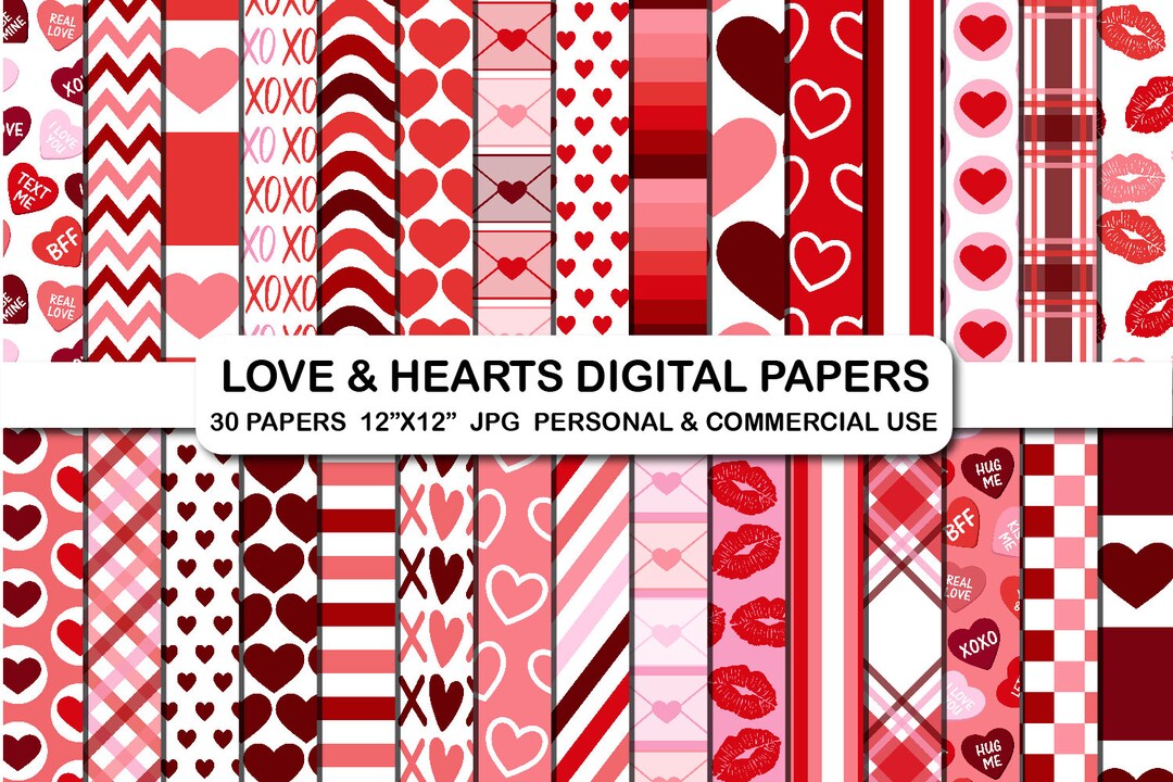 Valentine's Day Digital Papers, Love Digital Paper Pack, 30 Valentines ...