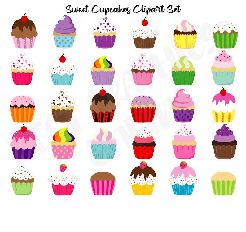 Sweet Cupcakes Clipart Cupcakes Clip Art Cute Rainbow - Etsy
