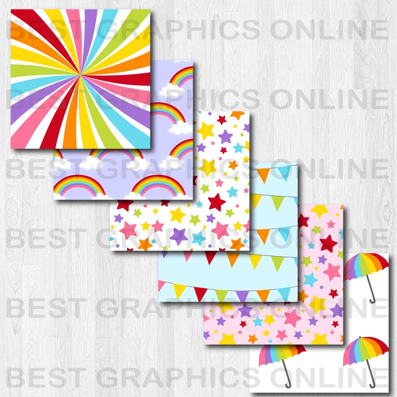 32 Rainbow Digital Paper Rainbow Star Digital Paper Rainbow - Etsy