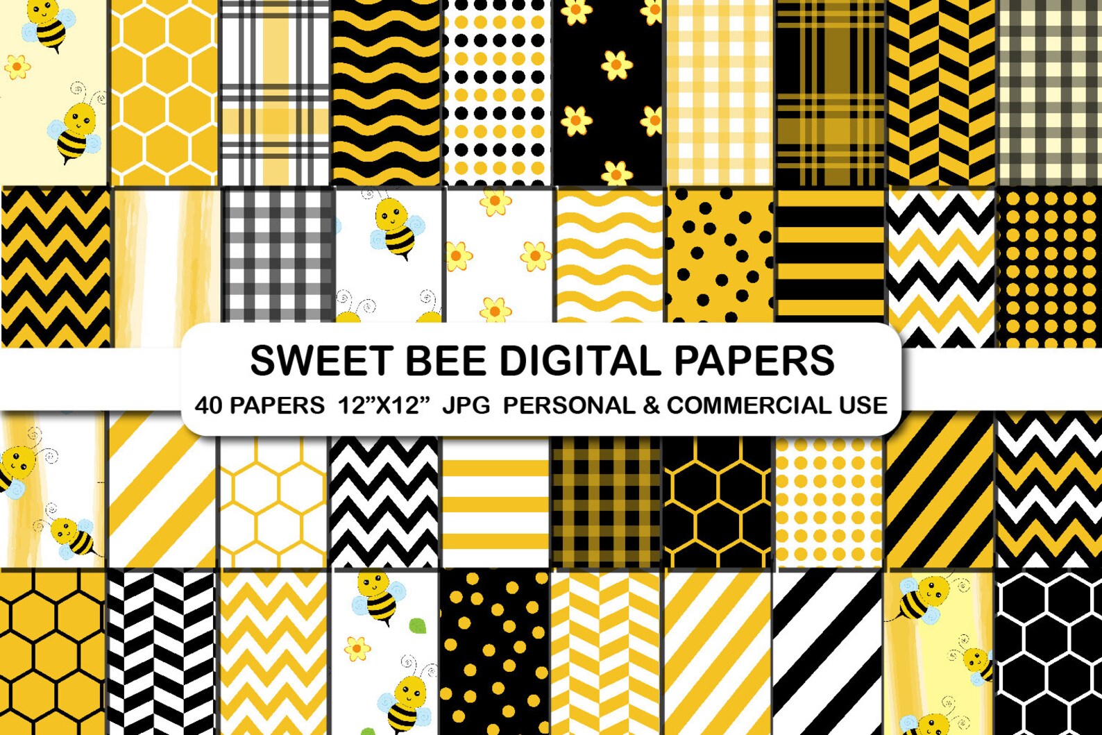 Sweet Bee Digital Paper Honey Bee Yellow Digital Papers Set - Etsy