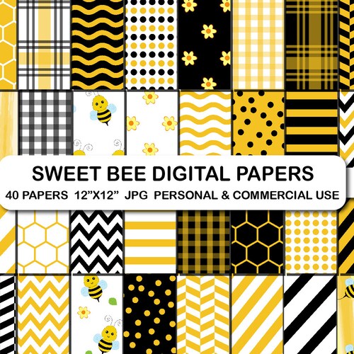 Bumble Bee Digital Paper Honey Scrapbook Papers Hive - Etsy