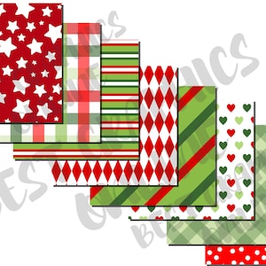 Christmas Digital Papers Pack, Red and White Background, Christmas ...