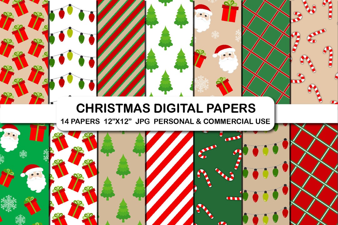 Christmas Digital Papers, Christmas Pattern Background Papers, Santa ...