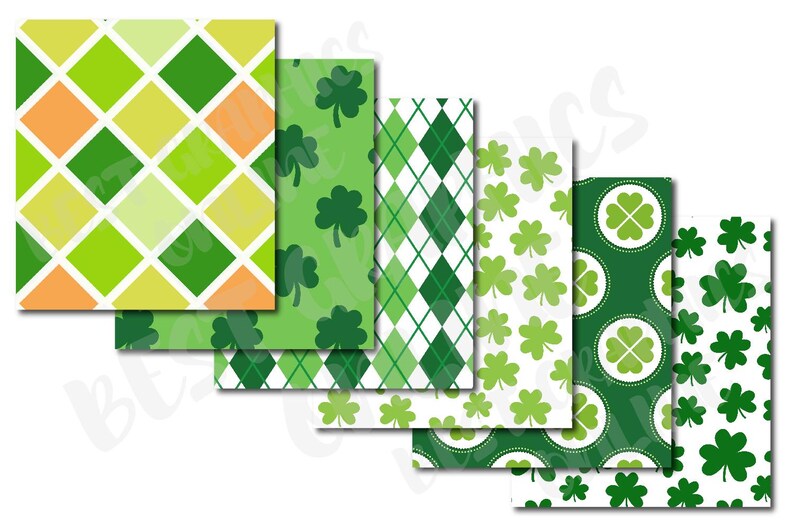 St. Patrick's Day Digital Papers, Shamrock Lucky Charm Backgrounds (28 ...
