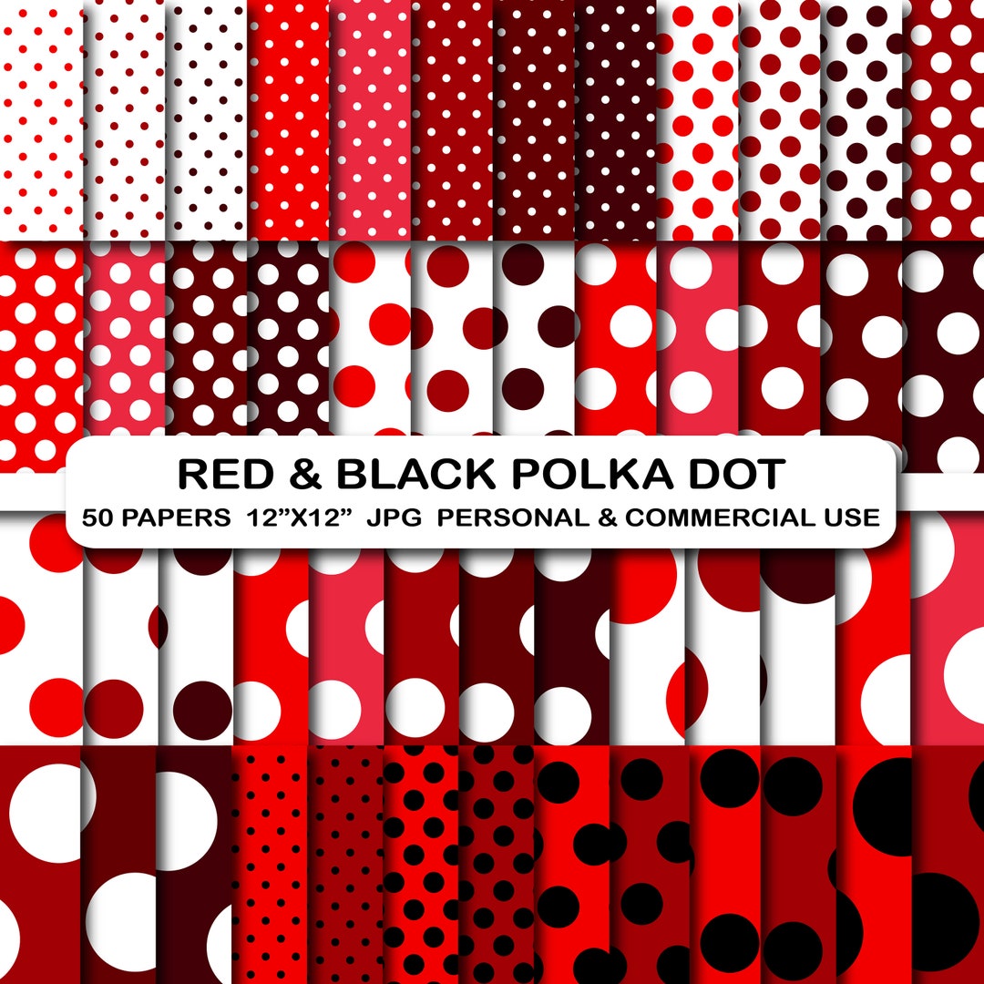 Red Polka Dot Digital Papers, Polka Dot Pattern Paper Pack, Red and ...