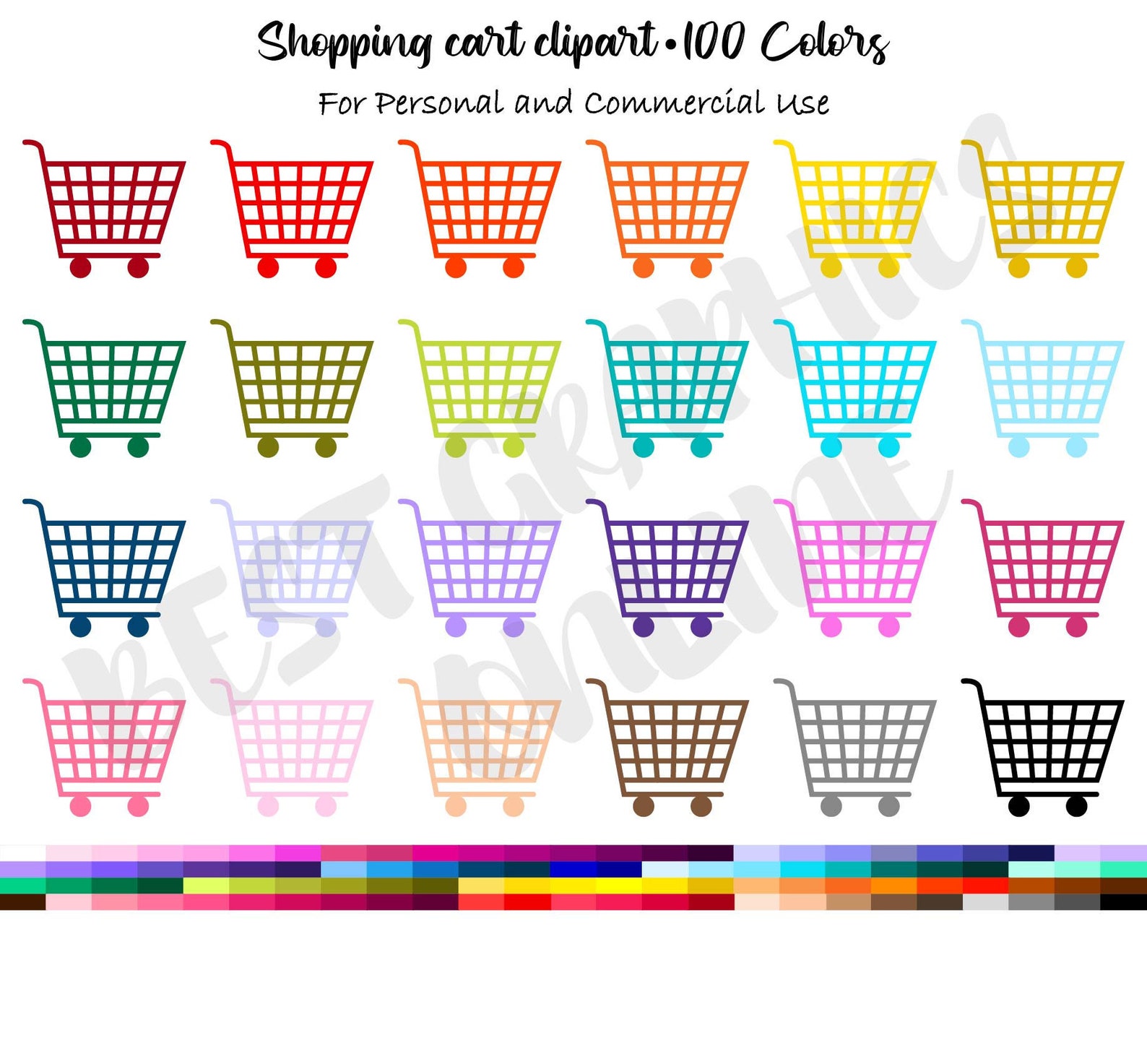 100 Colors Shopping Cart Clipart Grocery Trolley Grocery - Etsy
