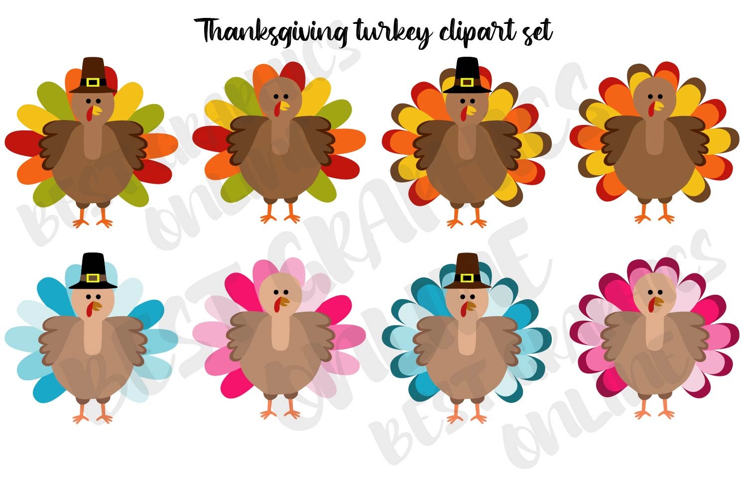 Thanksgiving Turkey Clipart Graphics Goble Gobble Turkeys - Etsy
