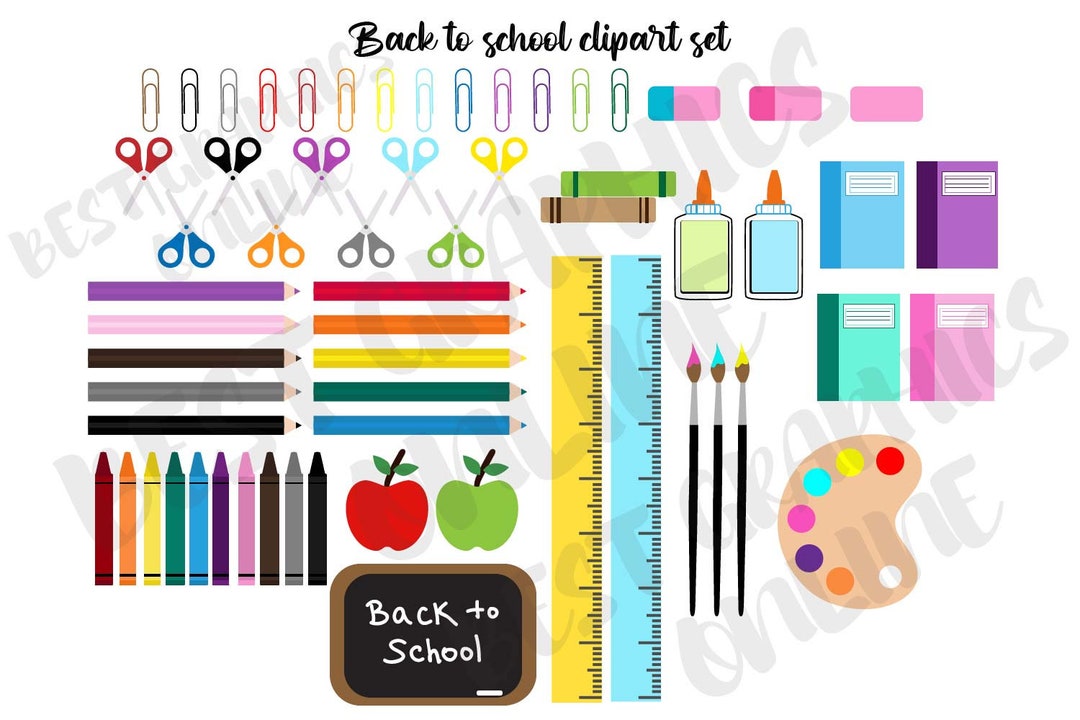 Back to School Planner Stickers Clipart Set, School Supplies Clipart ...