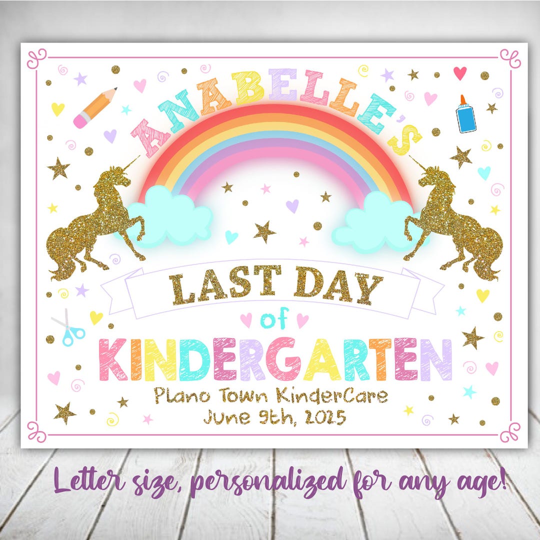 Back to School Unicorn Letter Size Sign, Unicorn Last Day of School ...