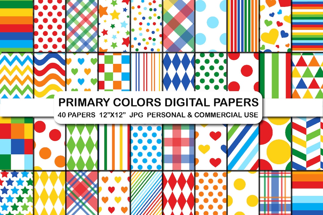 Bright Colors Digital Papers Pack, Primary Colors Background Paper ...