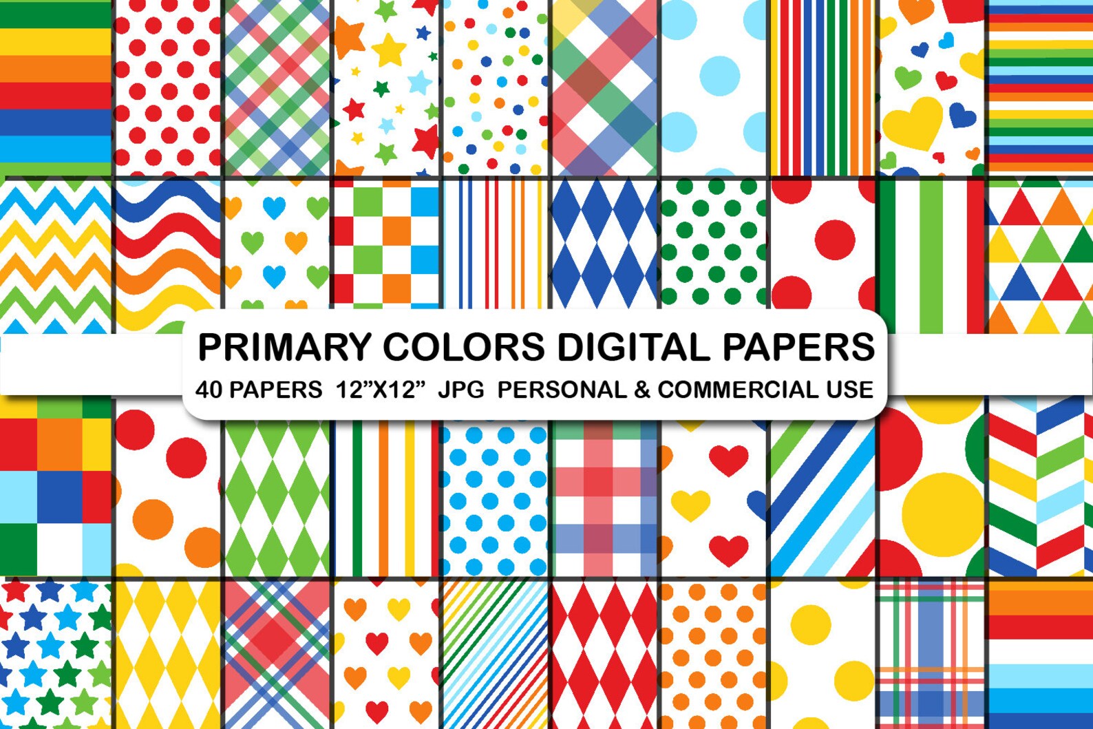 Bright Colors Digital Papers Pack Primary Colors Background - Etsy