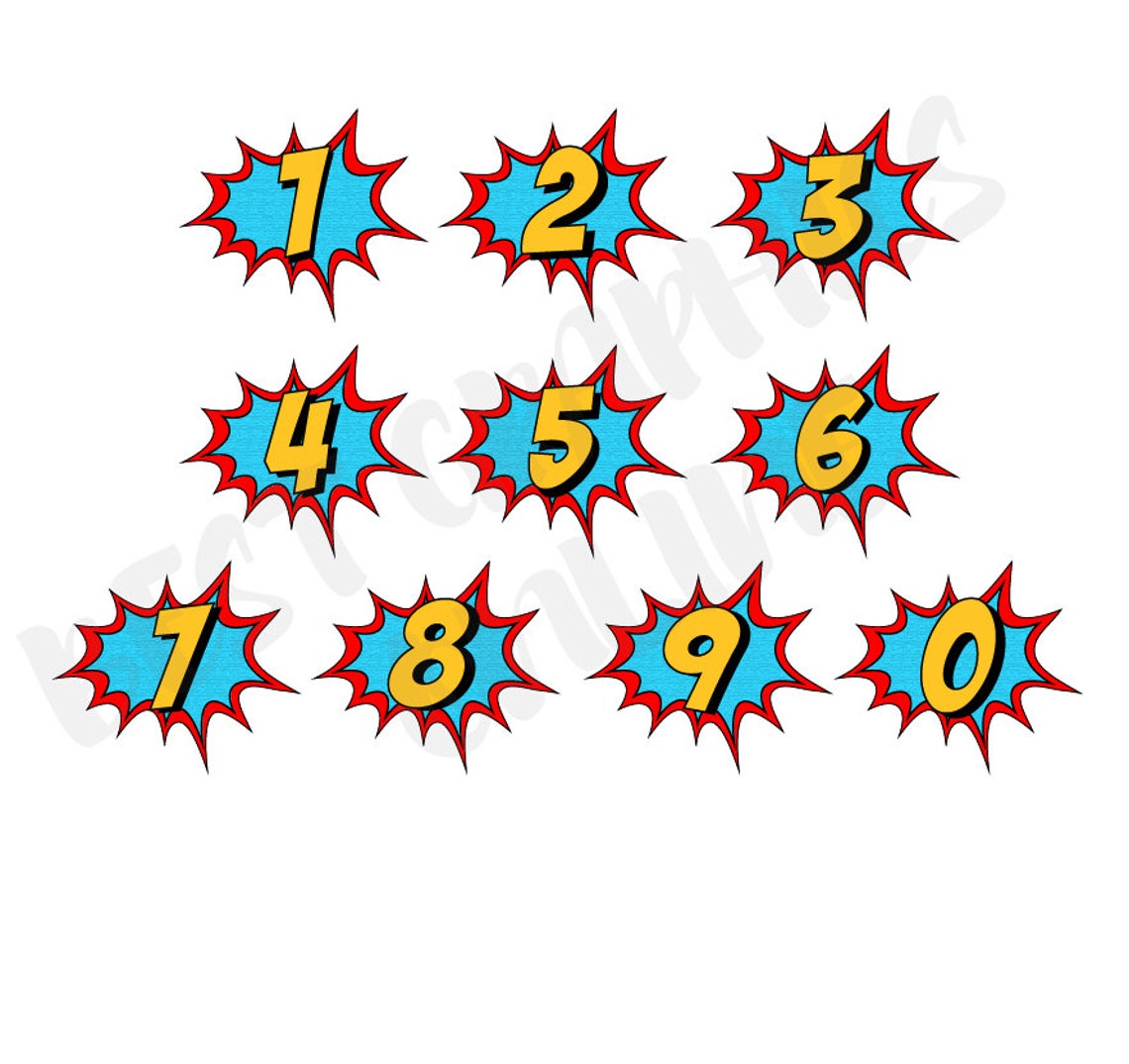 Superhero Numbers Clipart Cartoon Numbers Clipart Set Yellow - Etsy