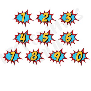 Superhero Numbers Clipart, Cartoon Numbers Clipart Set, Yellow and Red ...