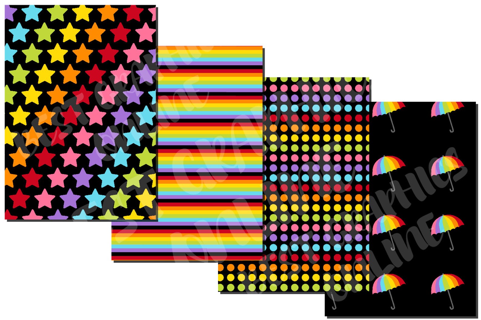 Black Rainbow Digital Paper Rainbow Star Background Pattern - Etsy