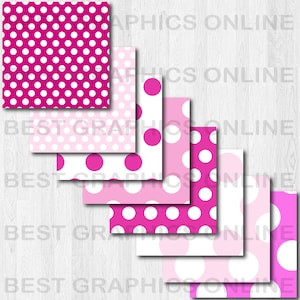 Pink Polka Dot Digital Papers, Polka Dot Pattern Paper Pack, Pink and ...