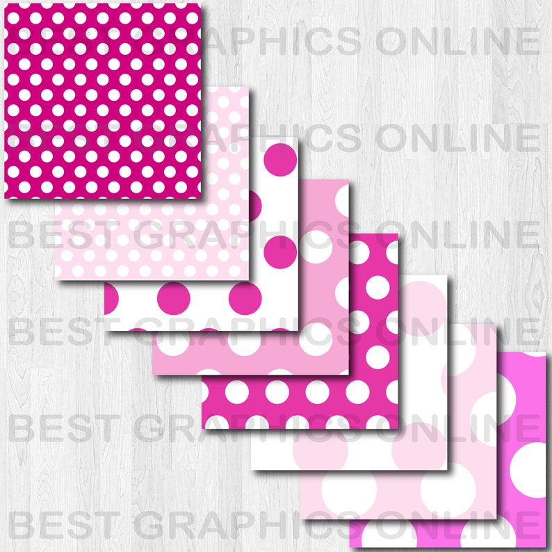 Pink Polka Dot Digital Papers, Polka Dot Pattern Paper Pack, Pink and ...