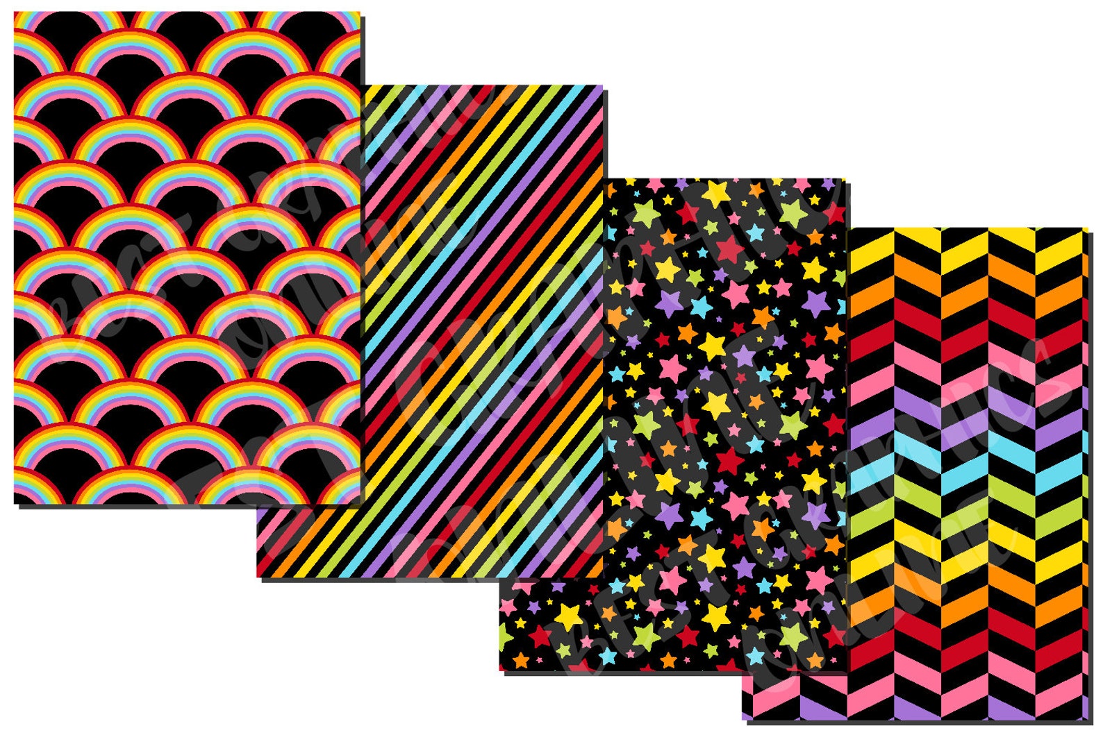Black Rainbow Digital Paper Rainbow Star Background Pattern - Etsy