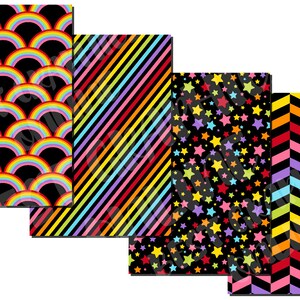 Black Rainbow Digital Paper, Rainbow Star Background Pattern Papers ...