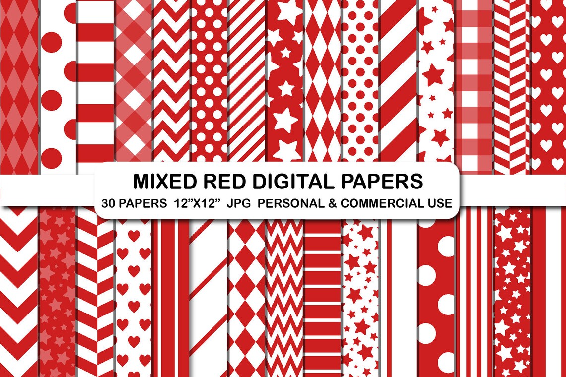 Red Digital Papers Stripes Scrapbook Papers Love Red | Etsy