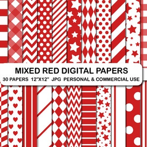 Red Digital Papers, Stripes Scrapbook Papers, Love Red Valentine ...