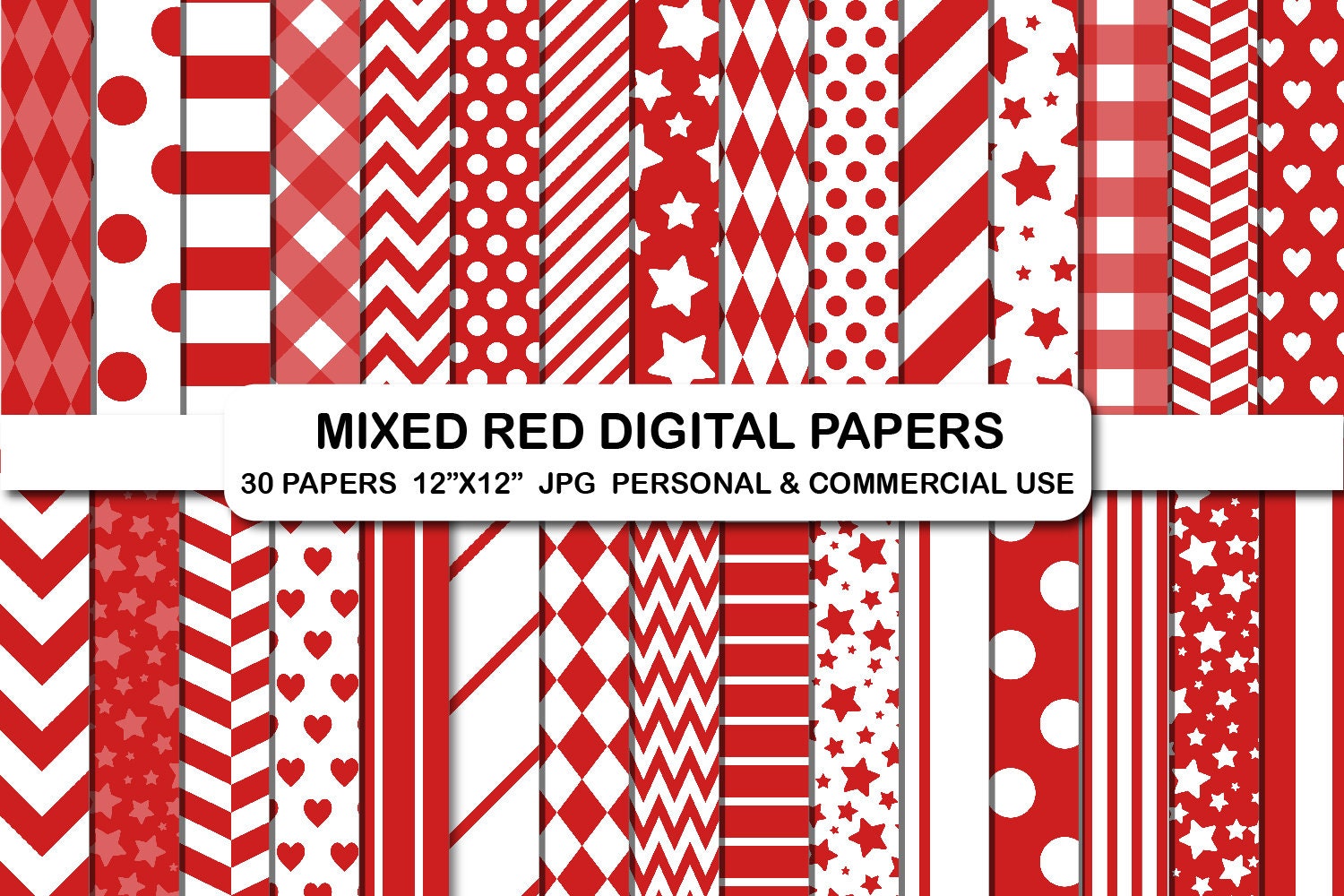 Red Digital Papers Stripes Scrapbook Papers Love Red | Etsy