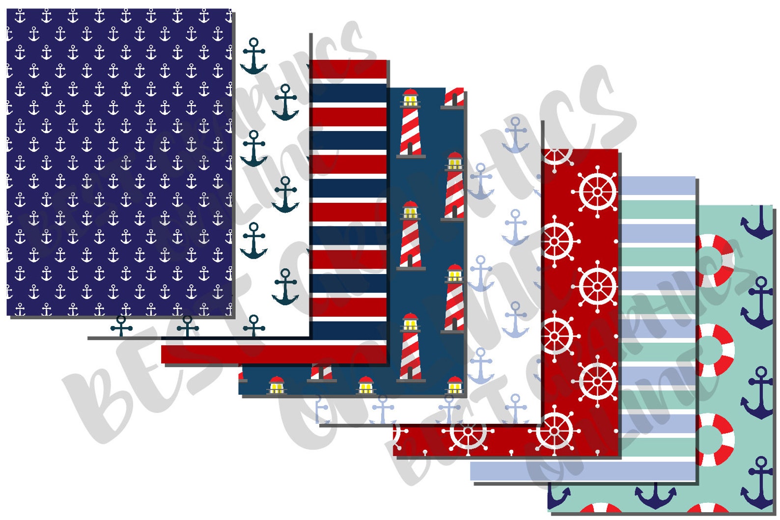 Nautical Digital Paper Ahoy Sailboat Digital Papers Set - Etsy