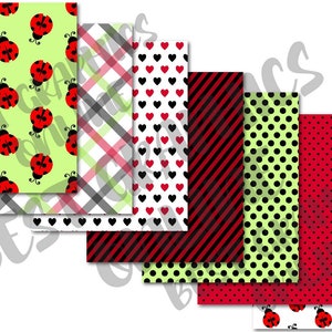 Ladybug Digital Background Papers, Little Lady Bug Red and Black ...