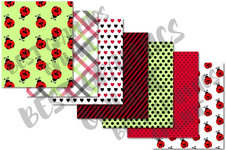 Ladybug Digital Background Papers, Little Lady Bug Red and Black ...