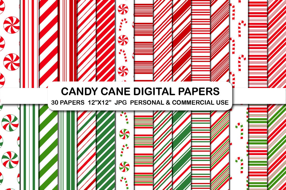 Christmas Candy Cane Digital Papers, Holiday Backgrounds (digital ...
