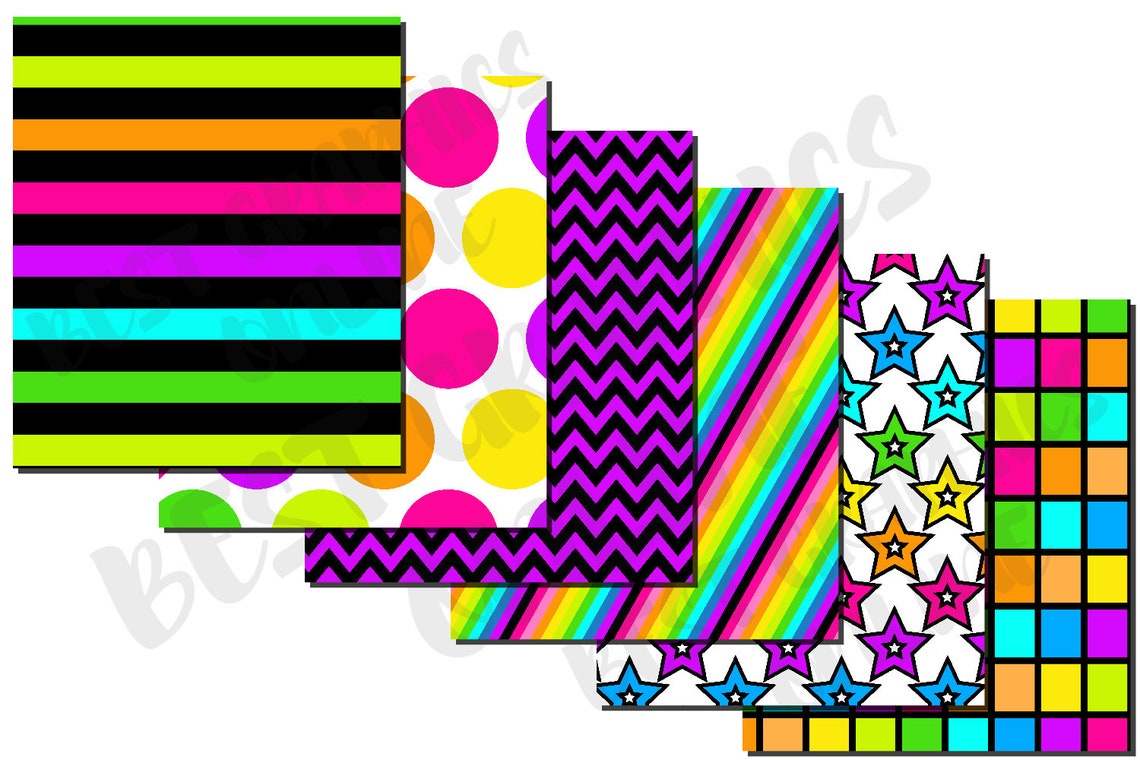 Neon Bright Digital Backgrounds Papers, Bright 90s Neon Digital Paper ...
