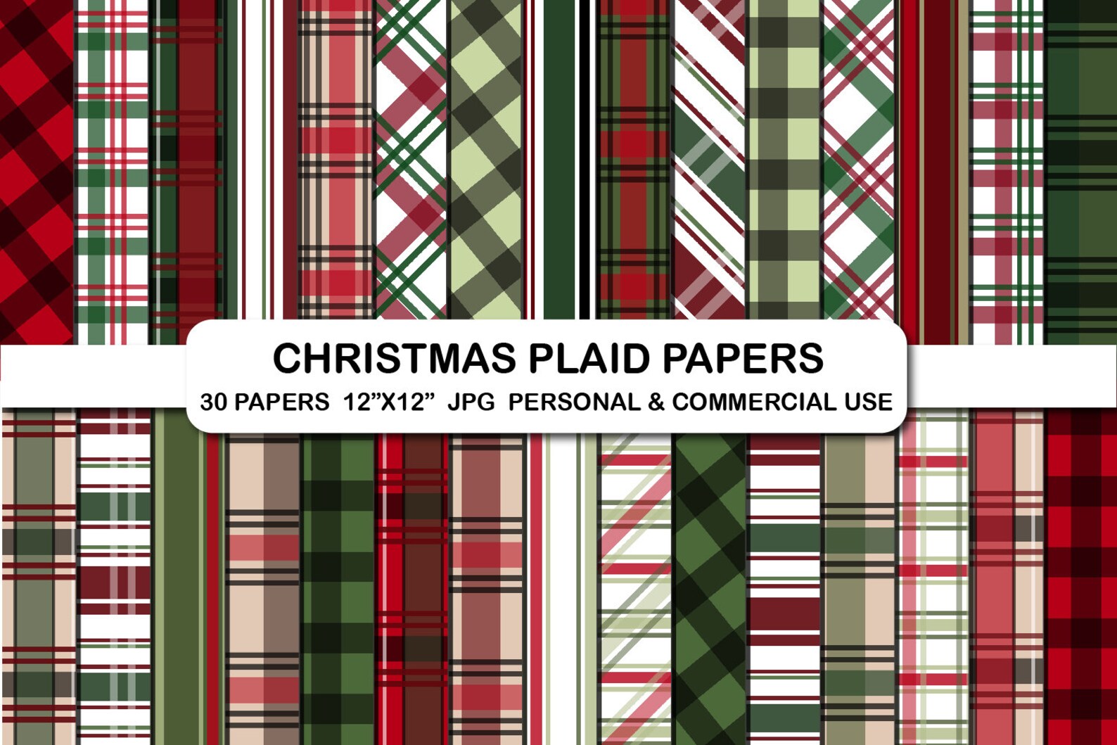 30 Plaid Pattern Scrapbook Digital Papers, Buffalo Plaid Paper Set ...