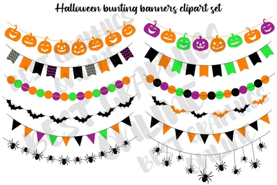 Halloween Bunting Banners Clipart Pumpkin Flag Banner | Etsy