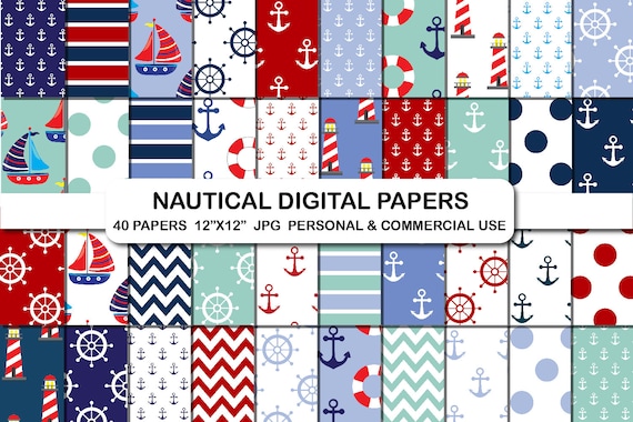 Nautical Digital Paper Ahoy Sailboat Digital Papers Set - Etsy