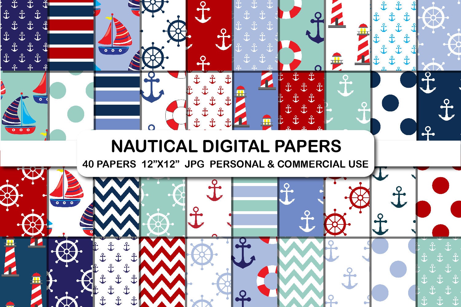 Nautical Digital Paper Ahoy Sailboat Digital Papers Set - Etsy