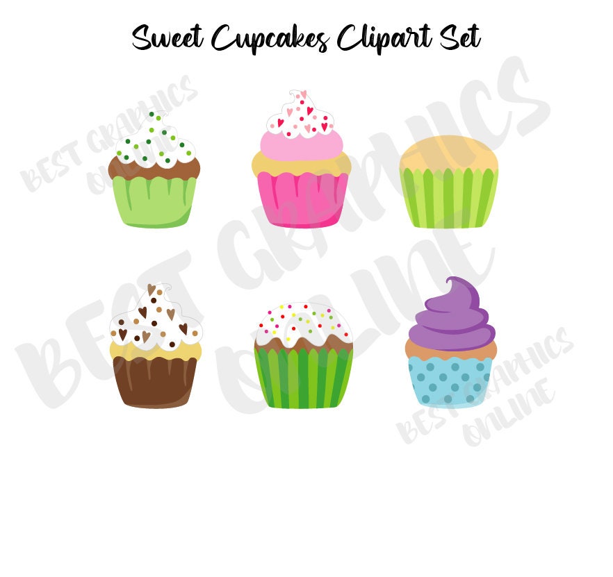 Sweet Cupcakes Clipart Cupcakes Clip Art Cute Rainbow - Etsy
