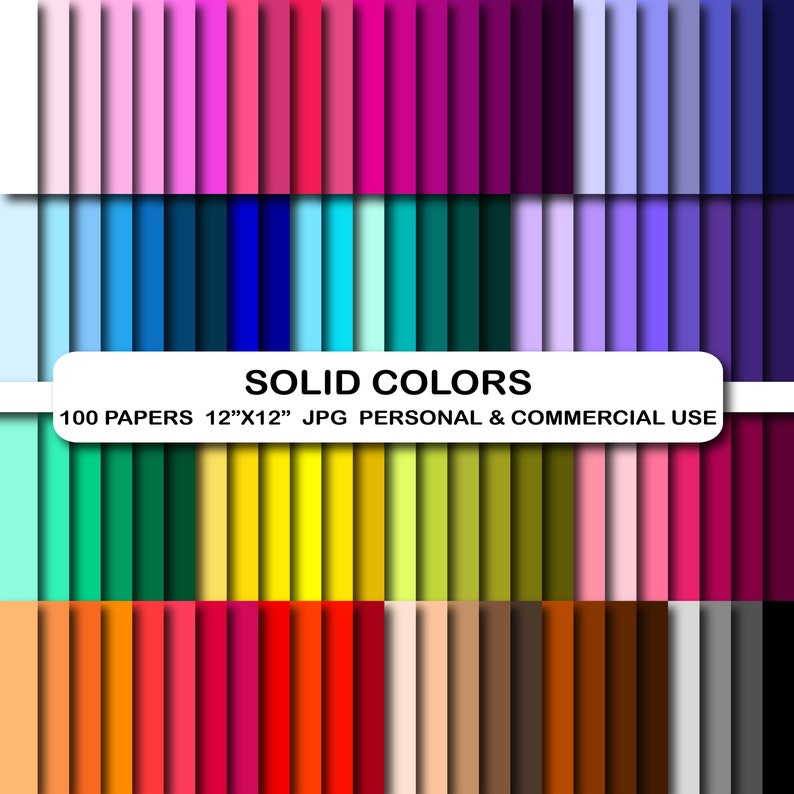 100 Solid Color Digital Papers, Rainbow Paper Pack (digital Download ...