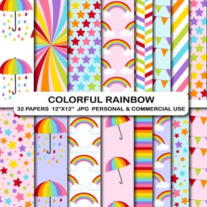 32 Rainbow Digital Paper, Rainbow Star Digital Paper, Rainbow ...