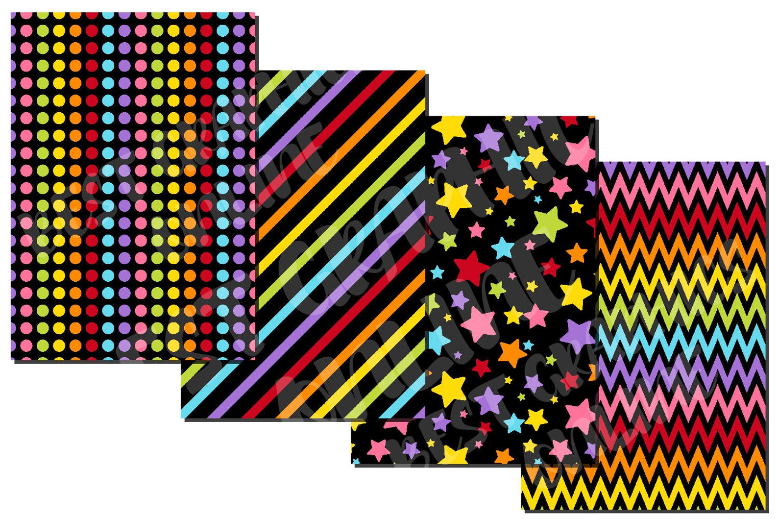 Black Rainbow Digital Paper Rainbow Star Background Pattern - Etsy