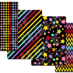 Black Rainbow Digital Paper, Rainbow Star Background Pattern Papers ...