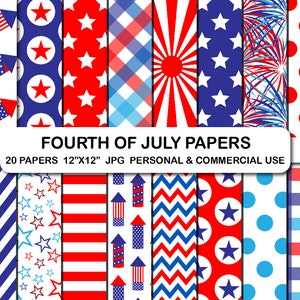 Fourth of July USA Patriotic Digital Papers, July 4th Digital Scrapbook ...