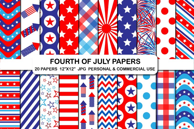 Fourth of July USA Patriotic Digital Papers July 4th Digital - Etsy