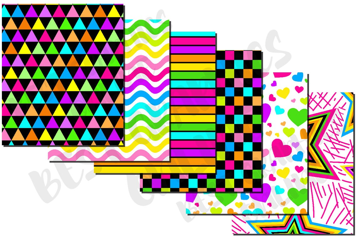 Neon Bright Digital Backgrounds Papers, Bright 90s Neon Digital Paper ...