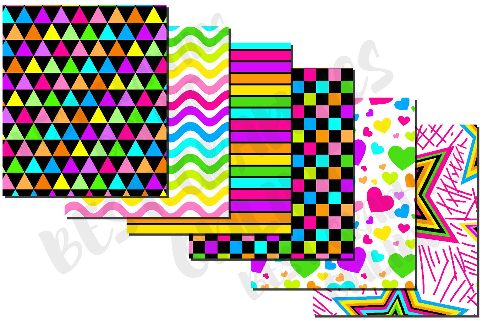 Neon Bright Digital Backgrounds Papers, Bright 90s Neon Digital Paper ...